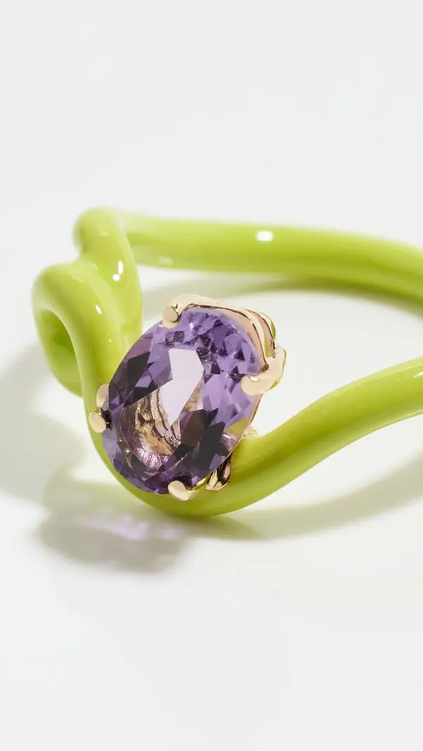 Bea Bongiasca Vine Ring In Amethyst/Lime Green - 40% Off